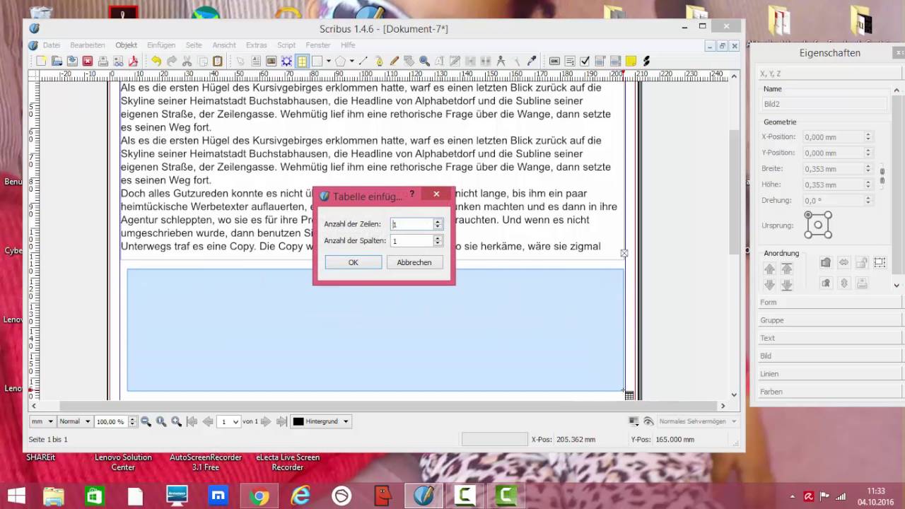 Scribus Tutorial Textrahmen Bidlrahmen Tabelle Form Linien Kurve einfügen - YouTube