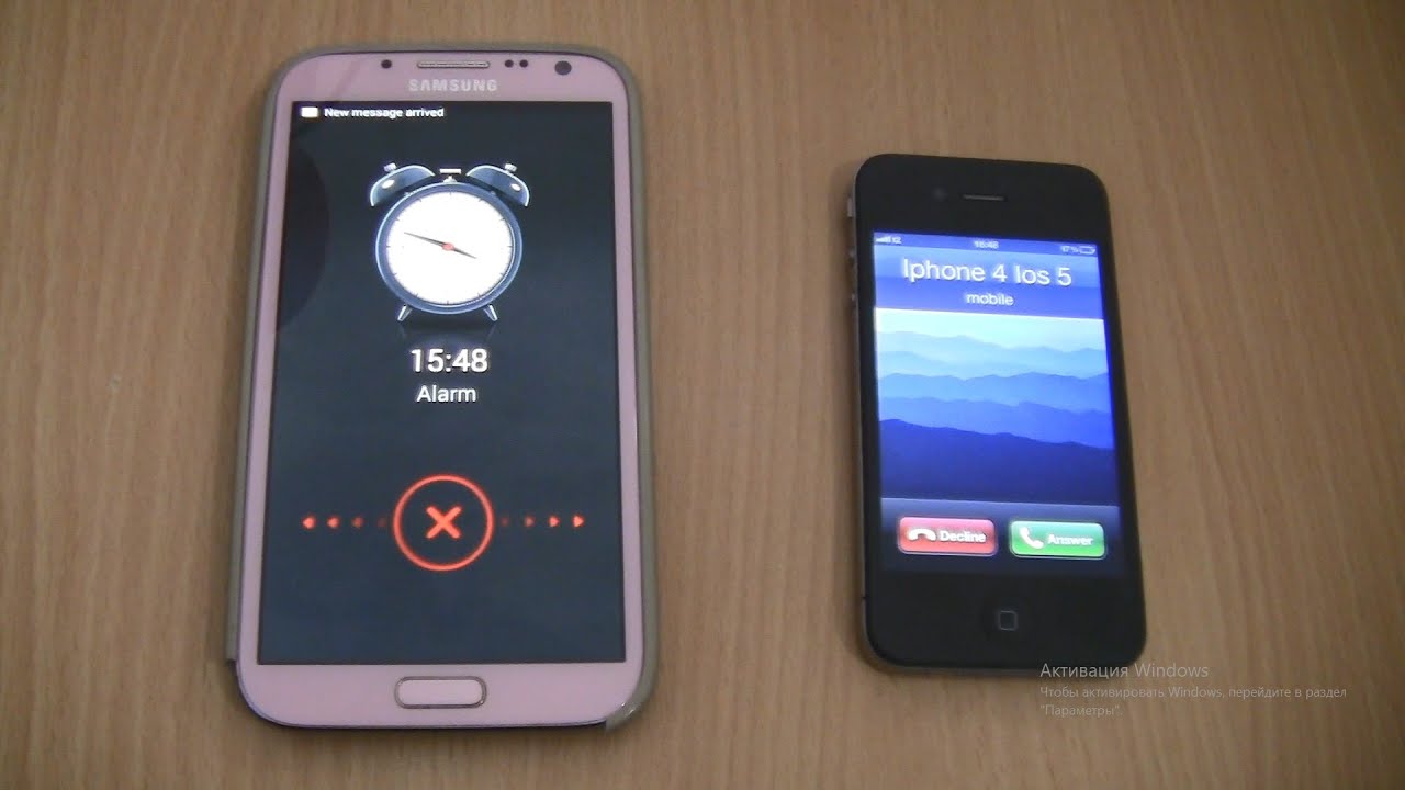 Incoming call+Ringing alarms at the Same Time Iphone 4 ios 5+Samsung ...
