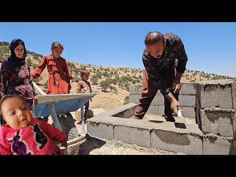 Nomadic life  conditions building a pond to wash dishes and save water in the heart of the mountains