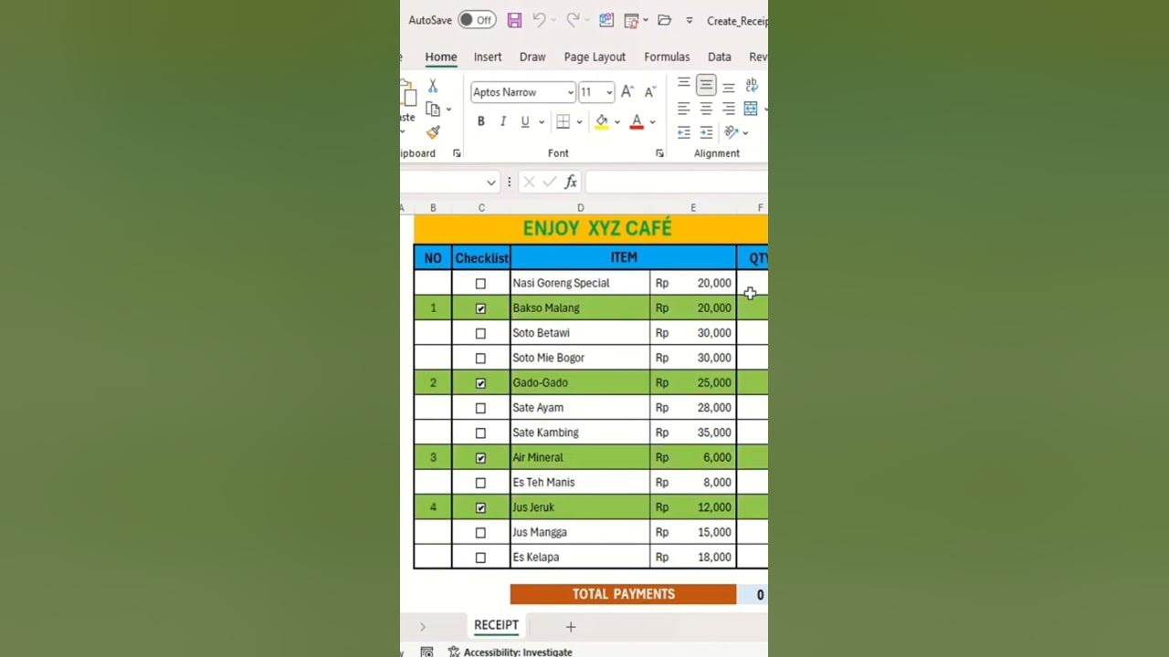 How to create invoice/receipt (Excel No Coding) #excel #exceltutorial #microsoft #shorts - YouTube