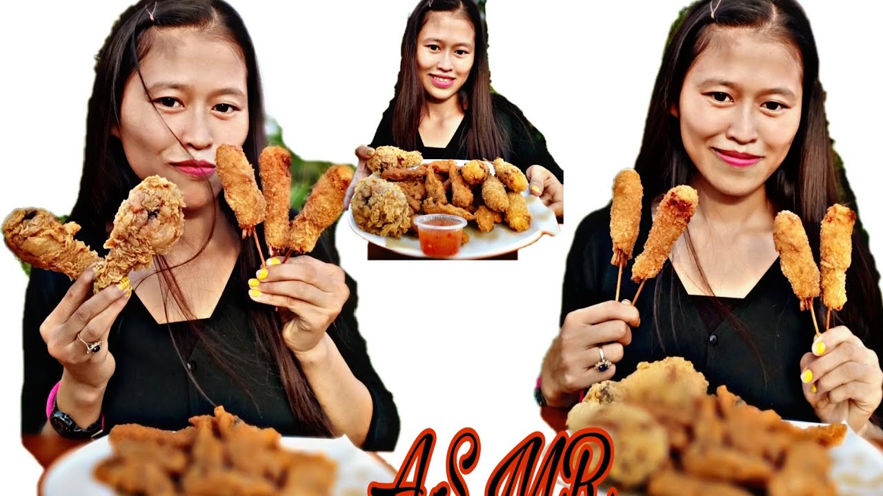 Yummy eating crispy chicken legs and crispy fried shrimp - YouTube