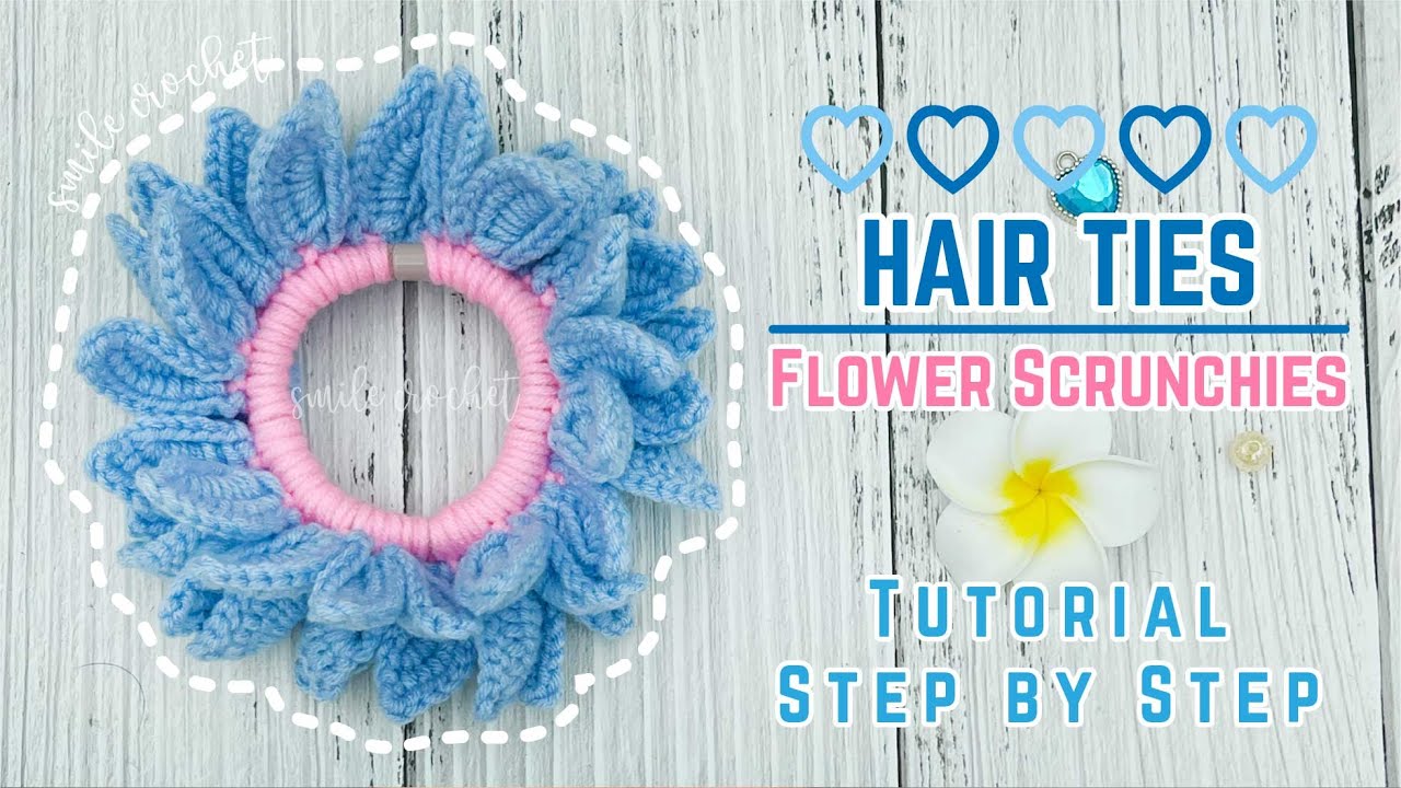 วิธีถักไหมพรม ที่รัดผม How to Crochet Hair Ties Flower Scrunchies ...