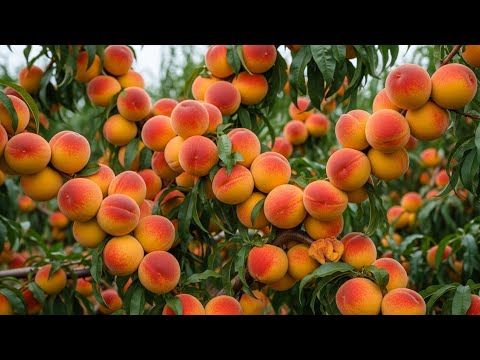HOW GIANT PEACHES ARE GROWN | Massive Ripe Peach Orchard Harvest Inside Farm