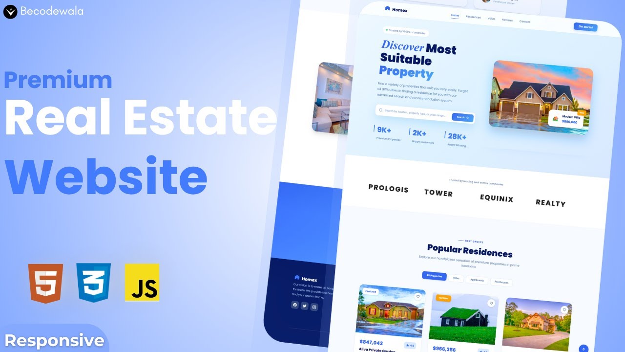 🏡 Create a Responsive Real Estate Website Design Using HTML CSS & JavaScript | Becodewala - YouTube