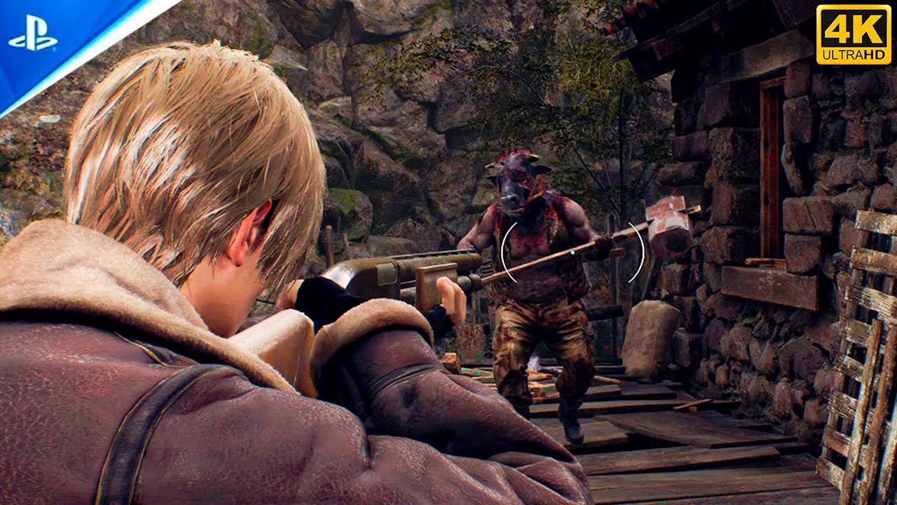 Resident Evil 4 Remake - Leon blowing up the bull's head [4K HDR 60 FPS ...