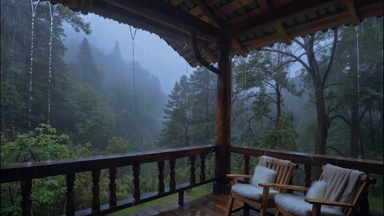 Rain on Cozy Porch with Tin Roof – Endless Rain on the Cabin Porch ...
