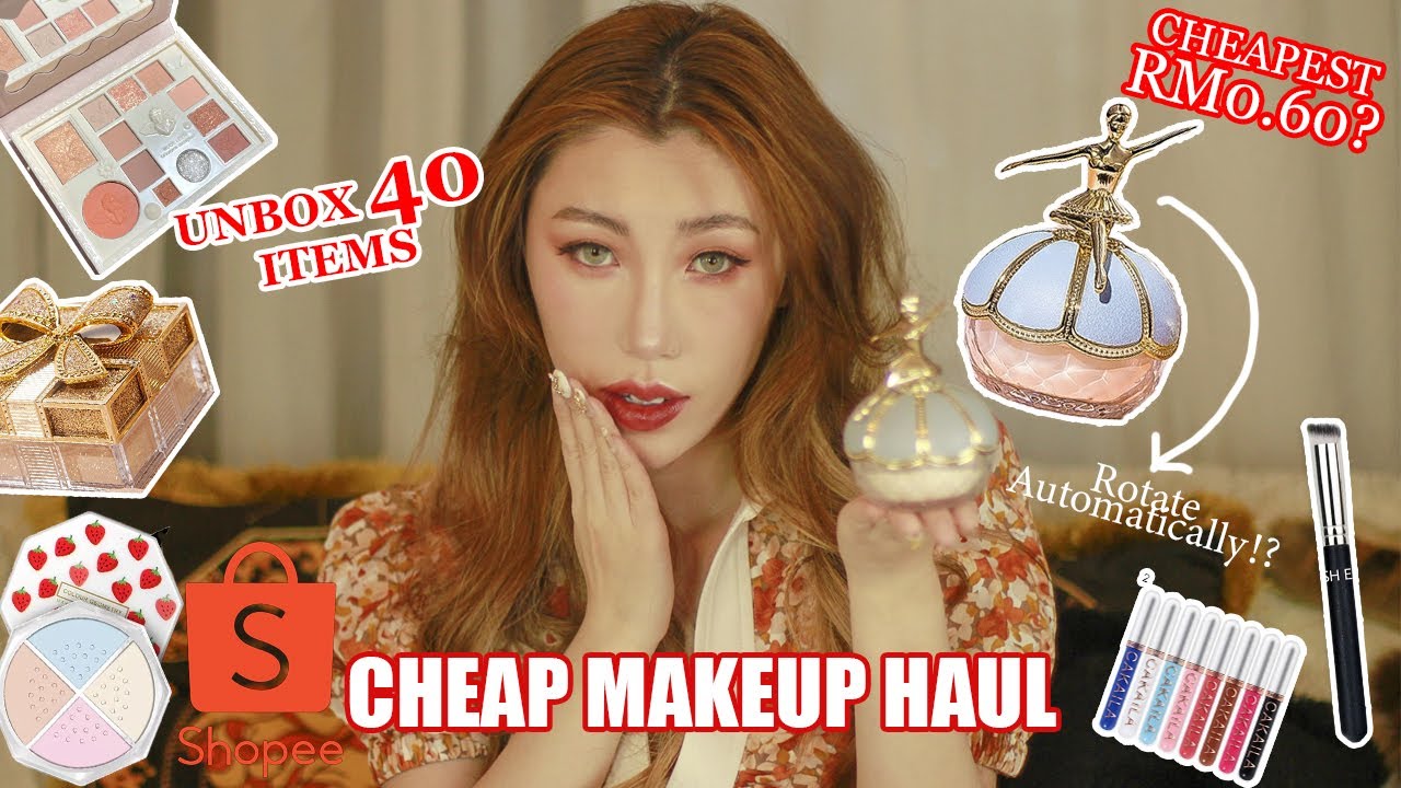 SHOPEE MALAYSIA CHEAP MAKEUP HAUL & TRY ON | Unbox 40pc of Beauty Items ...