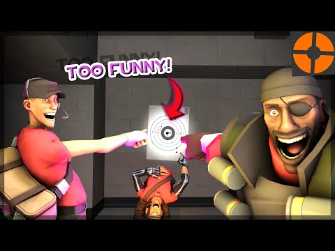 TF2 Scouts and Demoman laughing at 2fort Target Poster