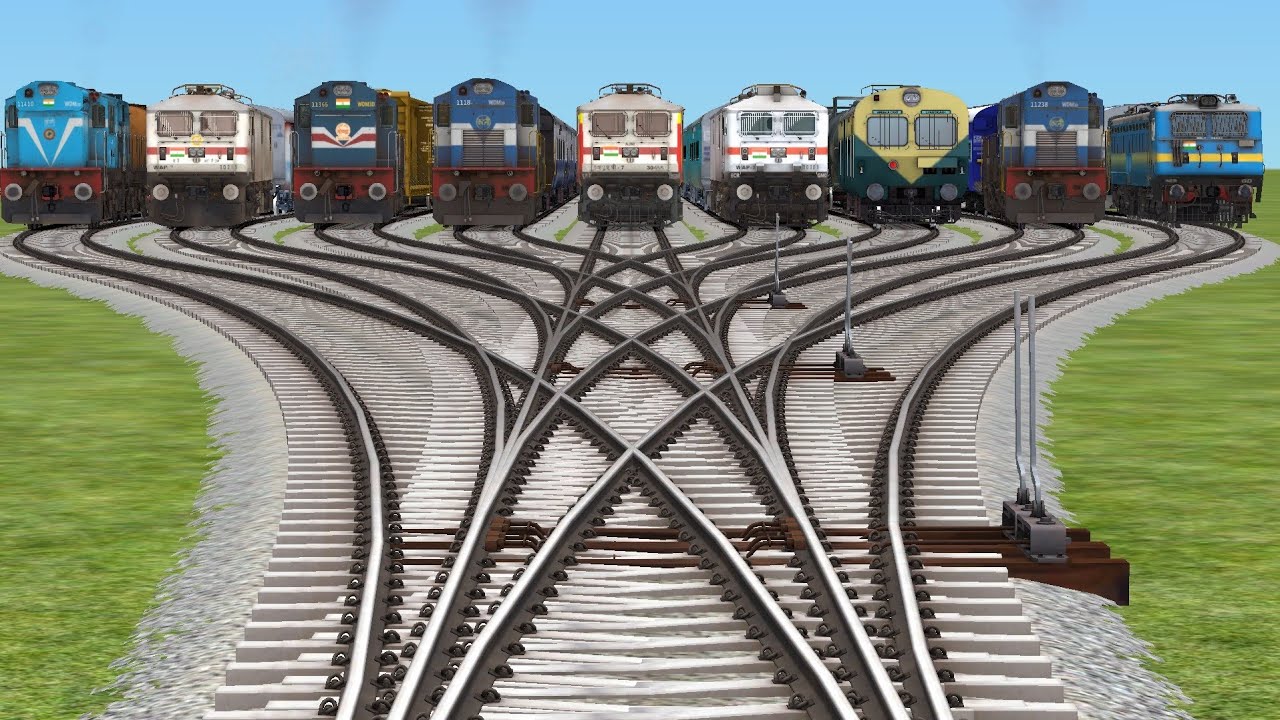 9 Trains Crossing Quick Fast On Bumpy Railroad🫧 Crossings Tracks | toy ...