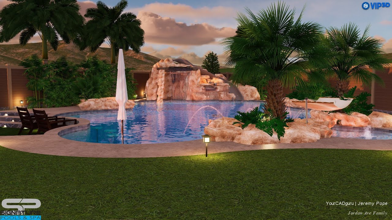 Monument 170 Per Ft Swimming Pool Layout & Design | Grotto | Slide ...