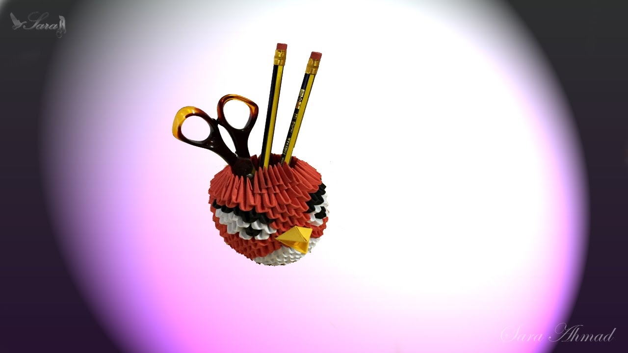 How to make 3d origami pen holder - Angry Bird - YouTube