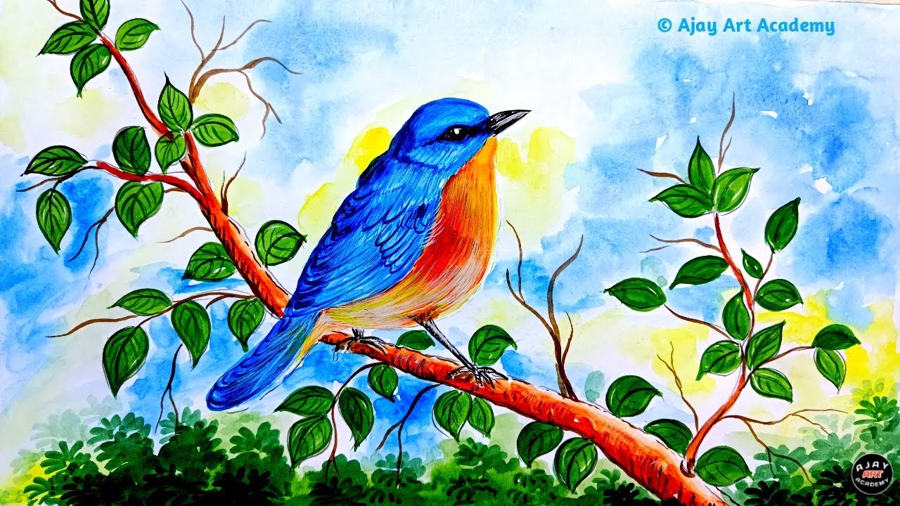 How To Easy Draw A Beautiful Bird |Beautiful Bird Painting Tutorial ...