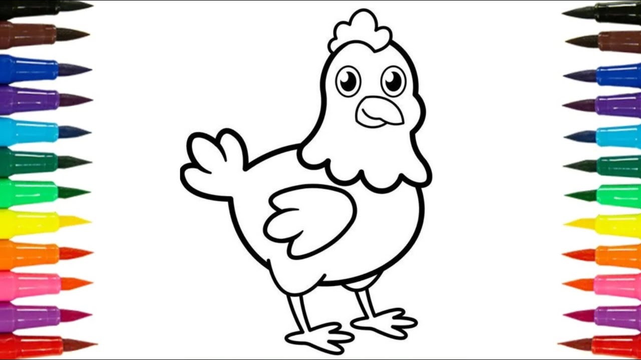 How to draw and colour and painting a hen for kids and toddlers | Learn ...