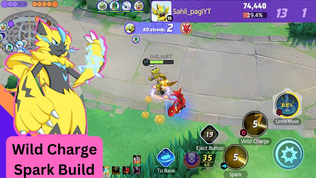 zerora wild charge spark build Pokemon Unite Ranked Match 13 ko 74k ...