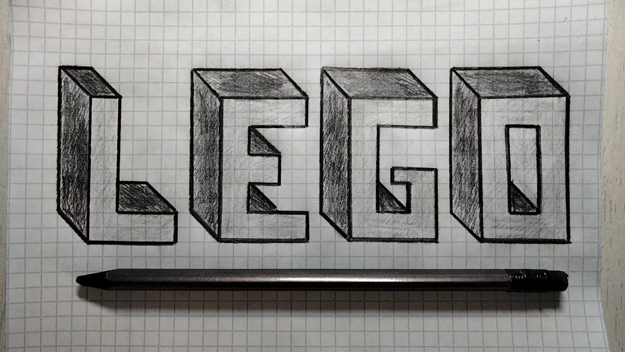 3D word LEGO. how to draw 3D Letters L, E, G, O. 3d drawings pencil ...