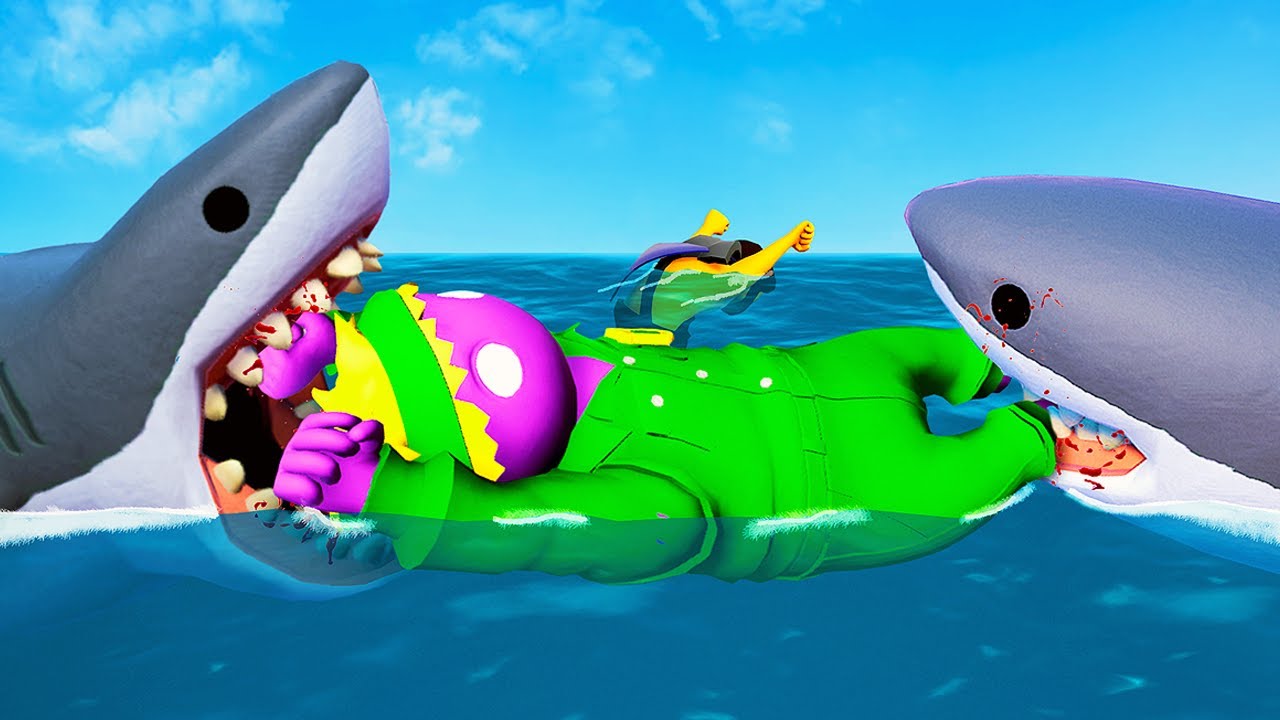 My Friend Gets EATEN by Sharks - Gang Beasts (Funny Moments) - YouTube