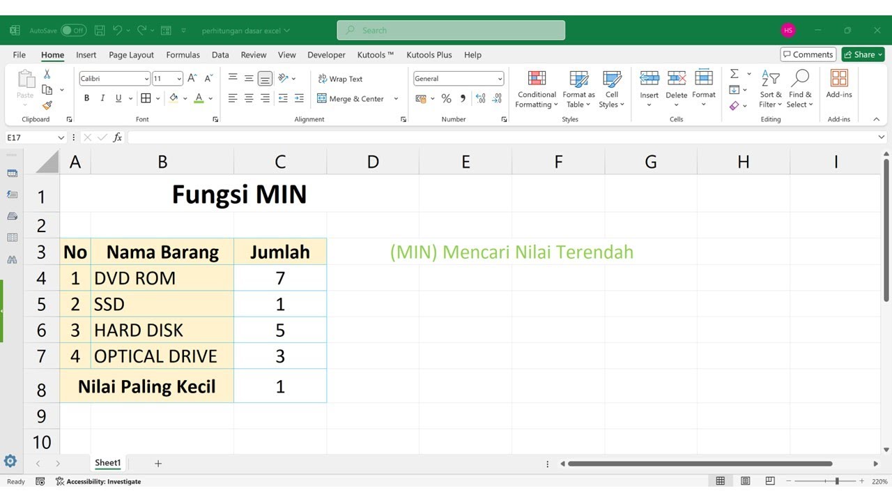 Fungsi MIN di excel - YouTube