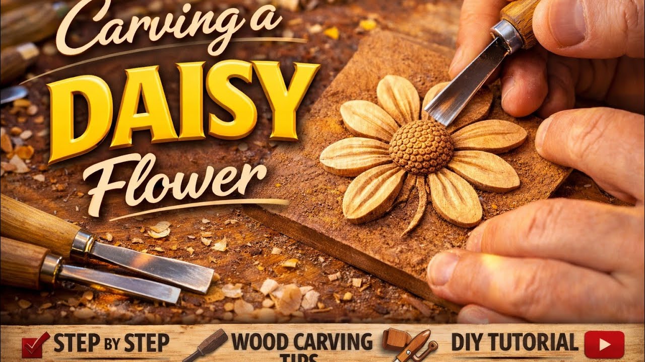 4-Petal Daisy Wood Carving | Hand Carved Flower with Chisels (Step-by ...