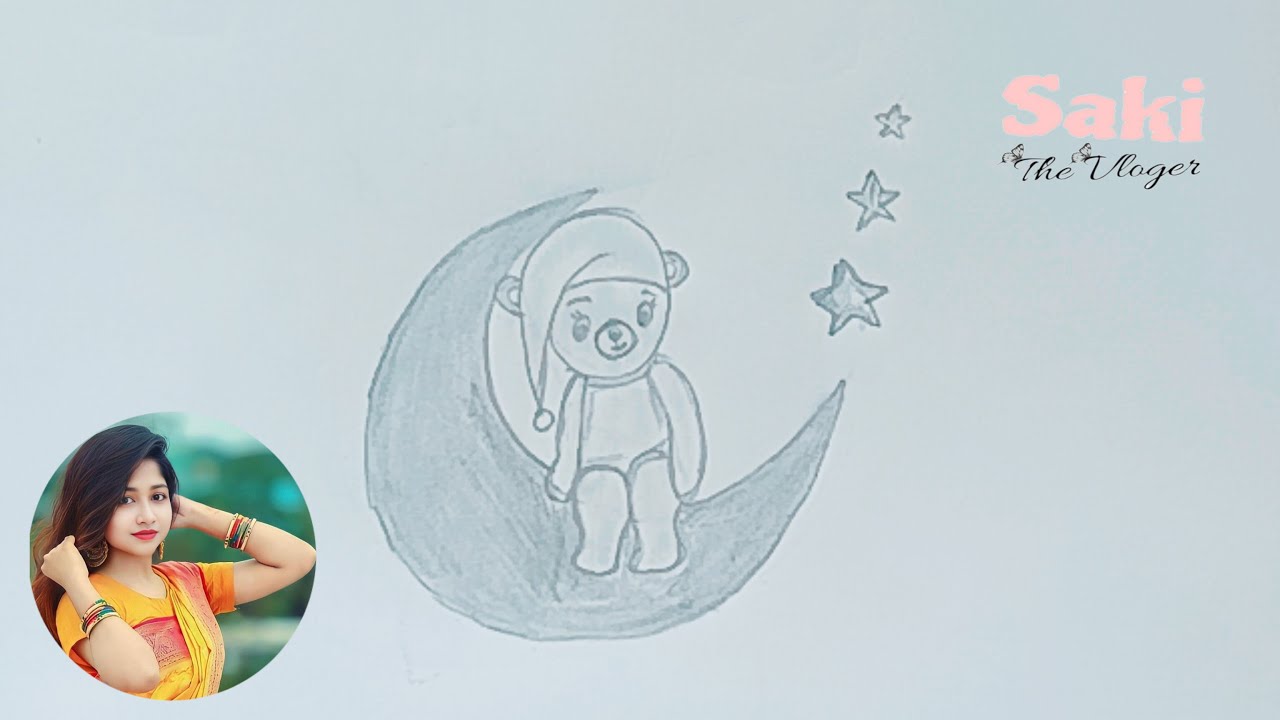 How to draw a cute teddy bear sleeping in moon | Teddy bear for ...