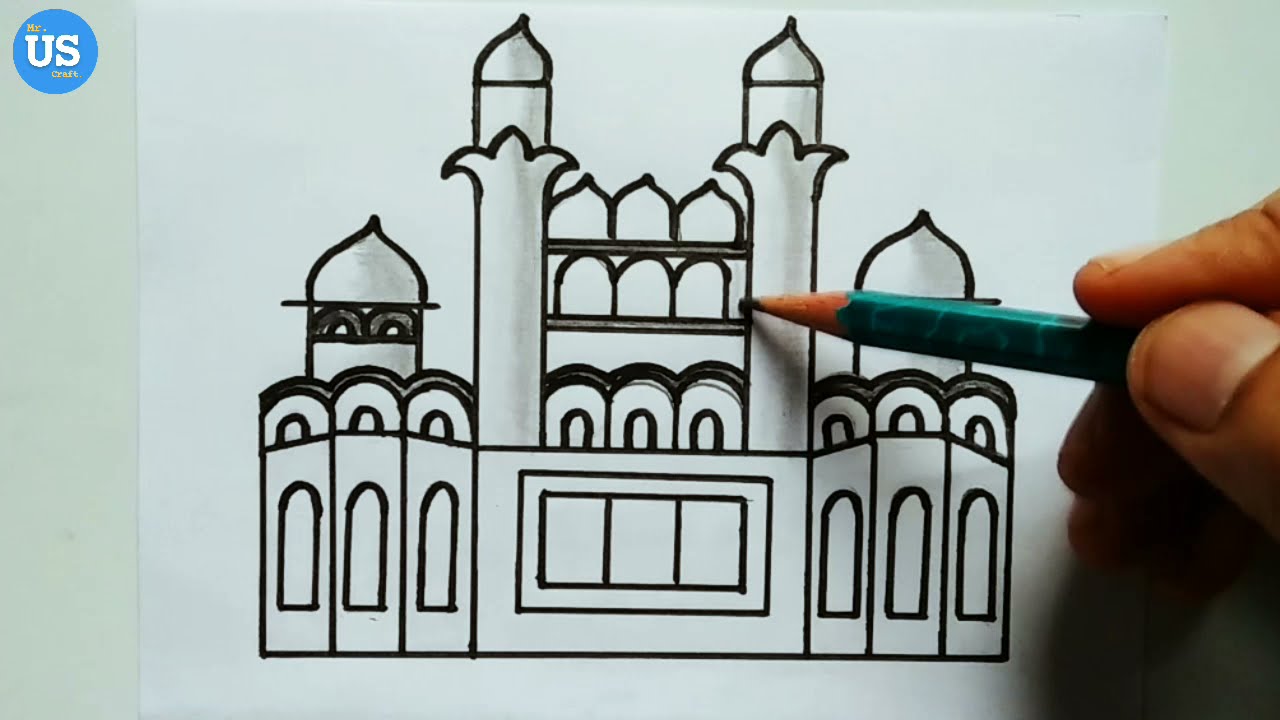 3d red fort drawing -3d lal qila pencil sketch easy. (part -2) - YouTube