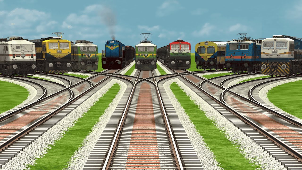 NINE RAIL TRAINS RUNNING ON RISKY CROSS RAILROAD TRACKS | level ...