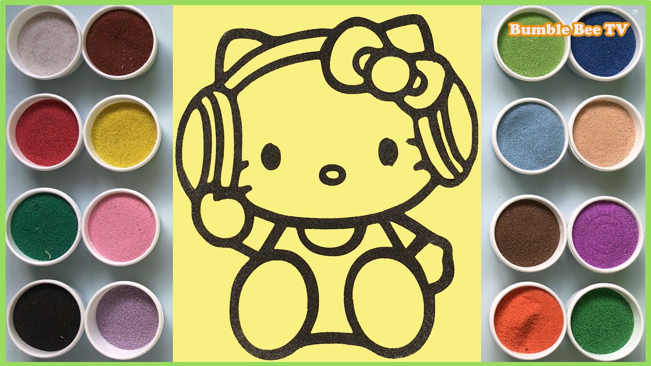 DRAW, PAINTING HELLO KITTY LISTEN TO MUSIC SAND PAINTING/TRANH HELLO ...