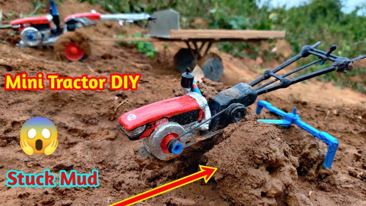 Amazing!😨 Beautiful Mini Tractor clay Plowing Stuck Mud, Mini Tractor ...