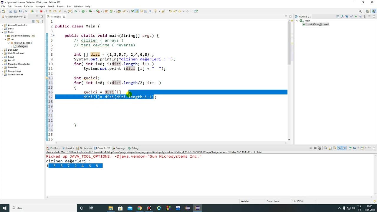 Java ile programlama temelleri 16- diziler - ters çevirme ( reverse ...