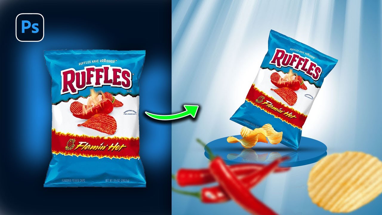 Product manipulation Adobe Photoshop ruffles | Photoshop tutorial - YouTube