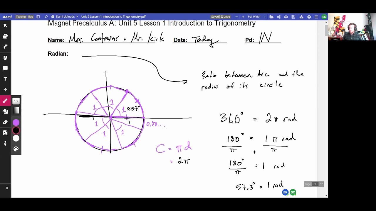 Precalculus A /// Unit 5 Lesson 1 Part 1 The Unit Circle - YouTube