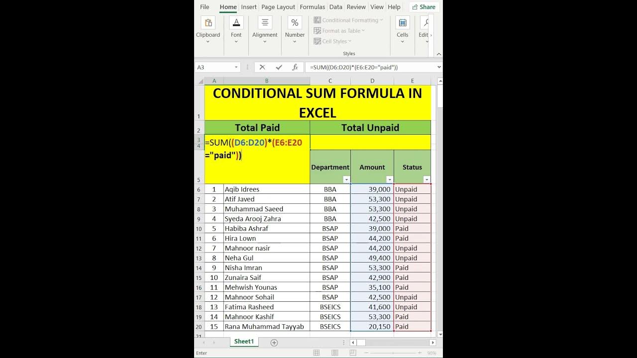 Excel tips and tricks | Conditional sum formula #shorts #viral #trending #exceltips - YouTube