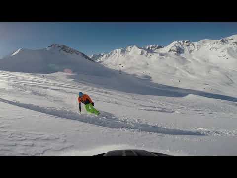 Serfaus Pezid Abfahrt mit dem Snowboard
