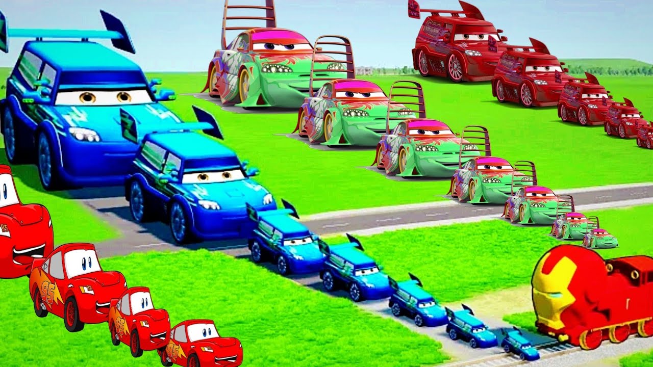 Big And small Pixar car's vs Train - Big & small Cars wheel on Ironman ...