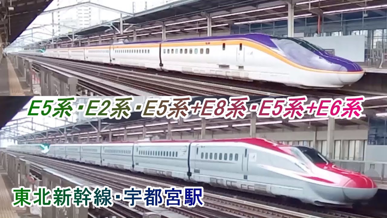 東北新幹線「宇都宮駅」にて E5系はやぶさ E5系やまび E5系はやぶさ E8系つばさ+E5系やまびこ E5系やまびこ+E8系つばさ E6系+E5系なすの E2系回送 E6系こまち+E5系 ...