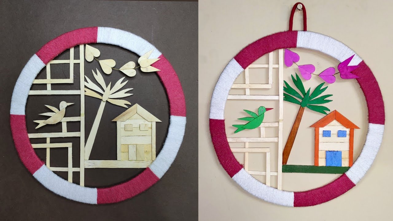 Wooden Textured Wall Hanging Showpiece Making | DIY Home Decor with ...