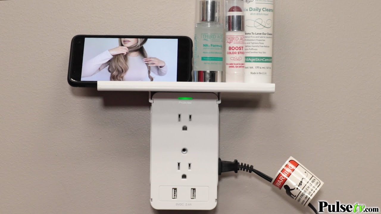 Dual USB Outlet Tower Charger with Built-In Shelf - YouTube