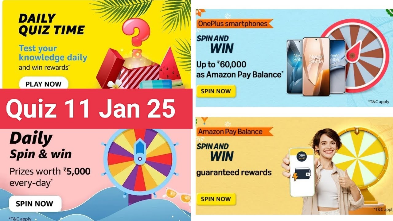 Daily Amazon Quiz Time//OnePlus Smartphone Spin and Win Quiz//Amazon ...