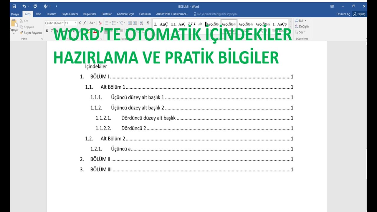 Word'de İçindekiler Tablosu Nasıl Yapılır / Creating a Table of ...