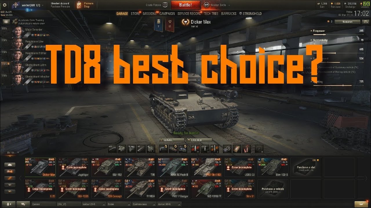 WoT TD8 mission best choice tanks [English] - YouTube