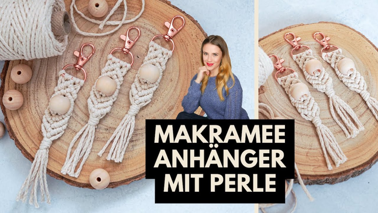 Makramee Schlüsselanhänger mit Perle Anleitung - YouTube