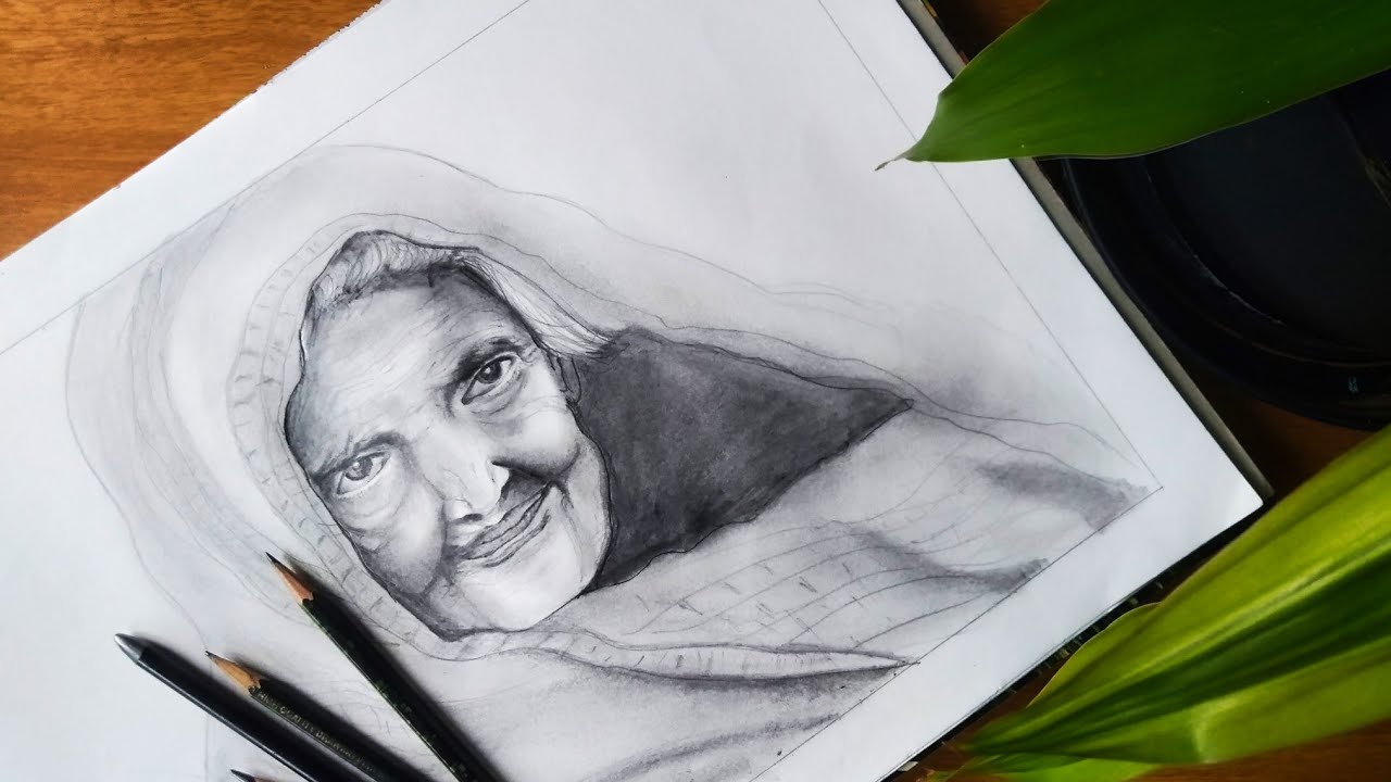 How to draw and shade an old lady. - YouTube