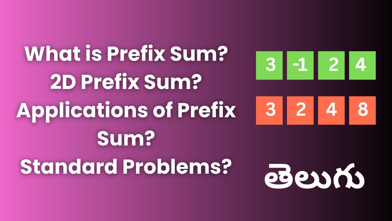 Prefix Sum Explained – From Basics to Advanced | Applications of Prefix Sum | DSA | Telugu - YouTube