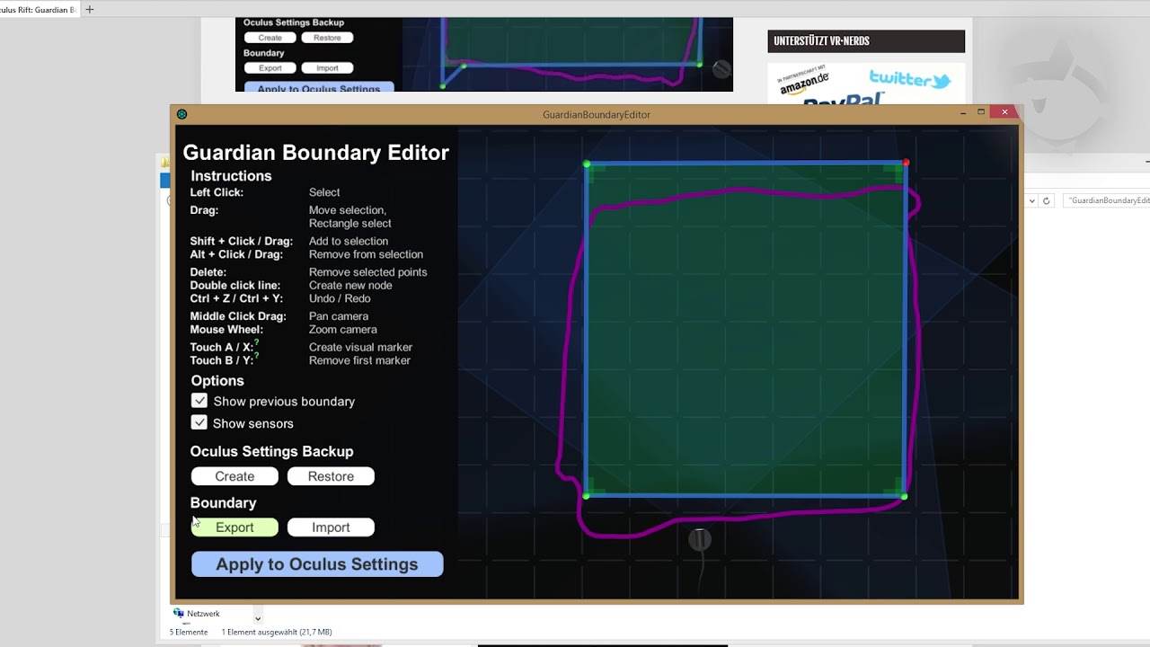 Guardian Boundary Editor zum Anpassen des Spielbereichs der Oculus Rift ...