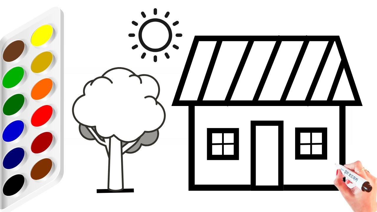 Drawing house|super simple easy house drawing for children|coloring ...