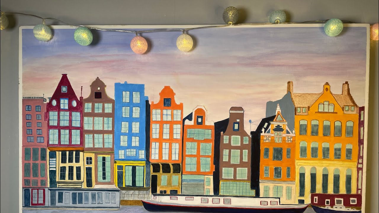 Amsterdam Colourful Building Painting with Acrylics - YouTube