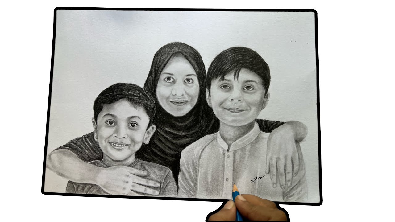 Portrait drawing of family | pencil shading - YouTube