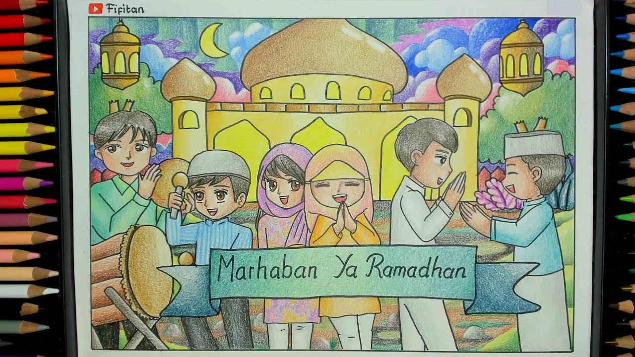 CARA MENGGAMBAR " TEMA RAMADHAN / PUASA " GRADASI WARNA EP 510 - YouTube