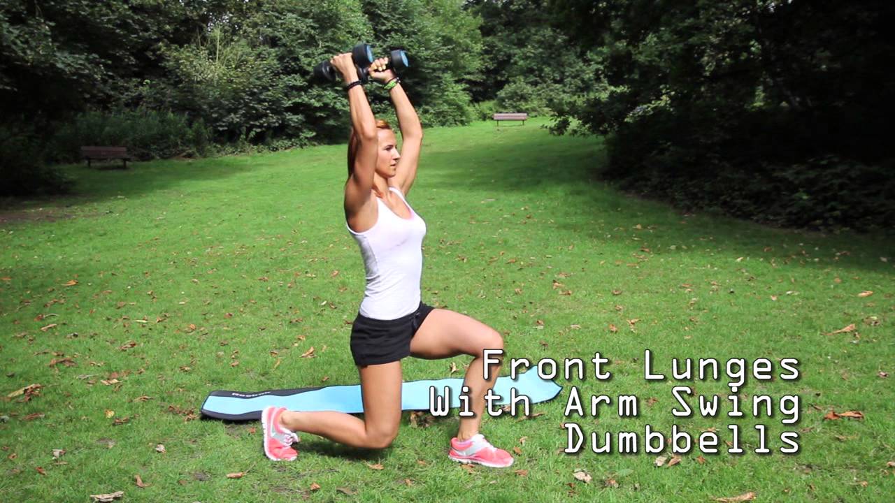 Front Lunges with Arm Swing Dumbbells - YouTube