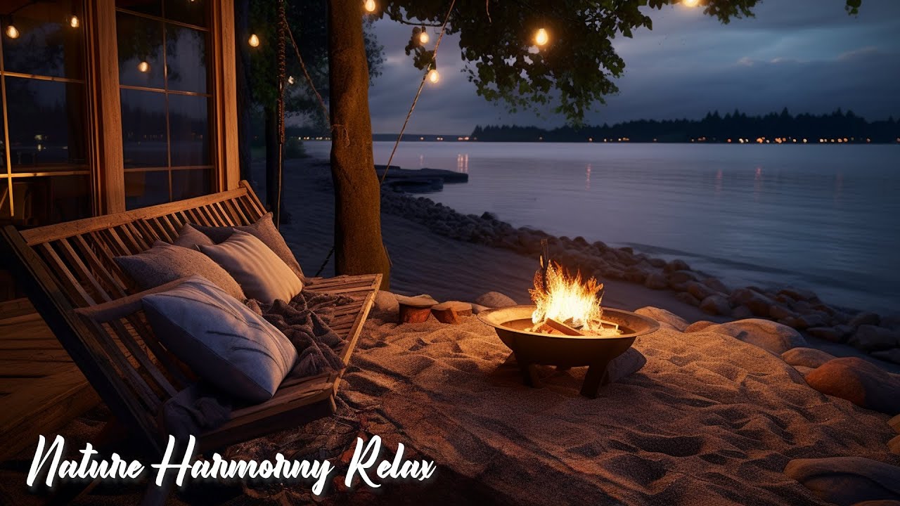 Calm Beach Ambience - Relaxing Cozy Fireplace and Nature Sounds - YouTube