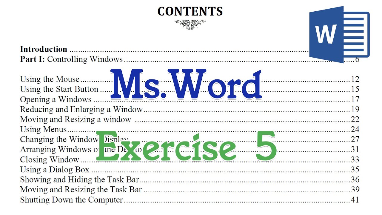 Ms. Word Practice | Exercise 5 | How to Create Book Content Use Tab ...